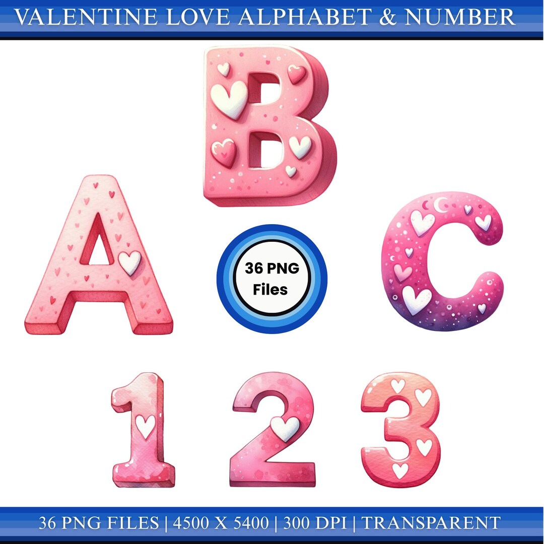 Valentine Love Alphabet PNG A–Z 0–9 | Heart Letters Numbers for Cricut ...