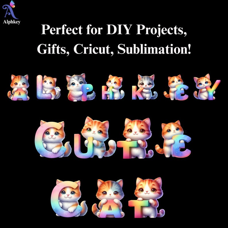 Whimsical Cat Alphabet - Numbers PNG Bundle | Cute A to Z + 0 to 9 Cat ...