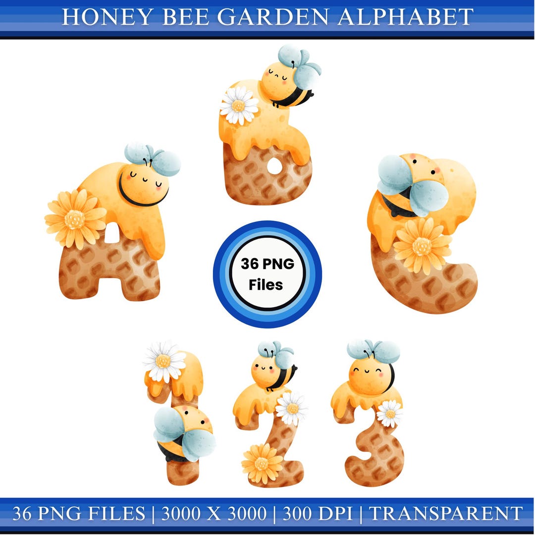 Honey Bee Alphabet PNG A–Z & 0–9 | Garden ABC Letters for Nursery ...
