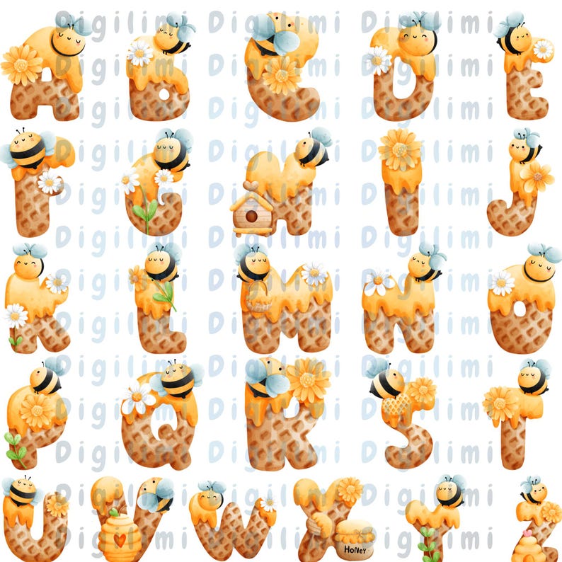 Honey Bee Alphabet PNG A–Z & 0–9 | Garden ABC Letters for Nursery ...
