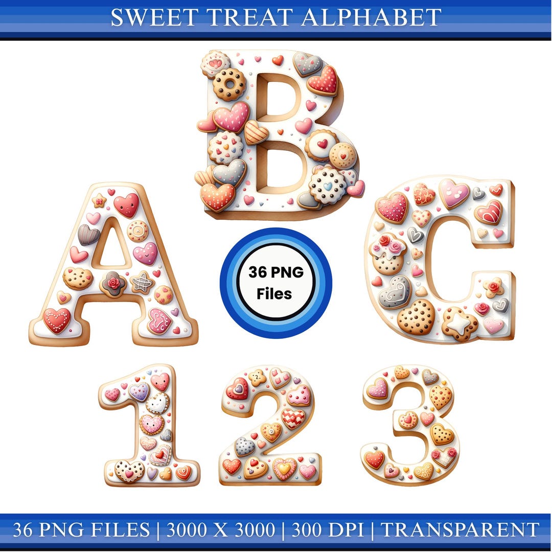 Dessert Alphabet Numbers PNG 0–9 A–Z | Sweet Cookie Letter Clipart ...
