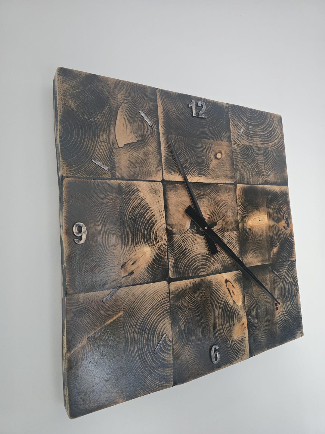 Large Square End Grain Wood Wall Clock, Modern Farmhouse - Etsy