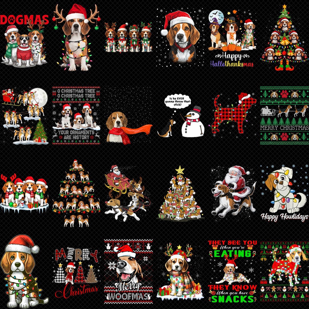 Beagle Dog Christmas PNG Bundle, Funny Santa Hat Beagle PNG, Merry ...