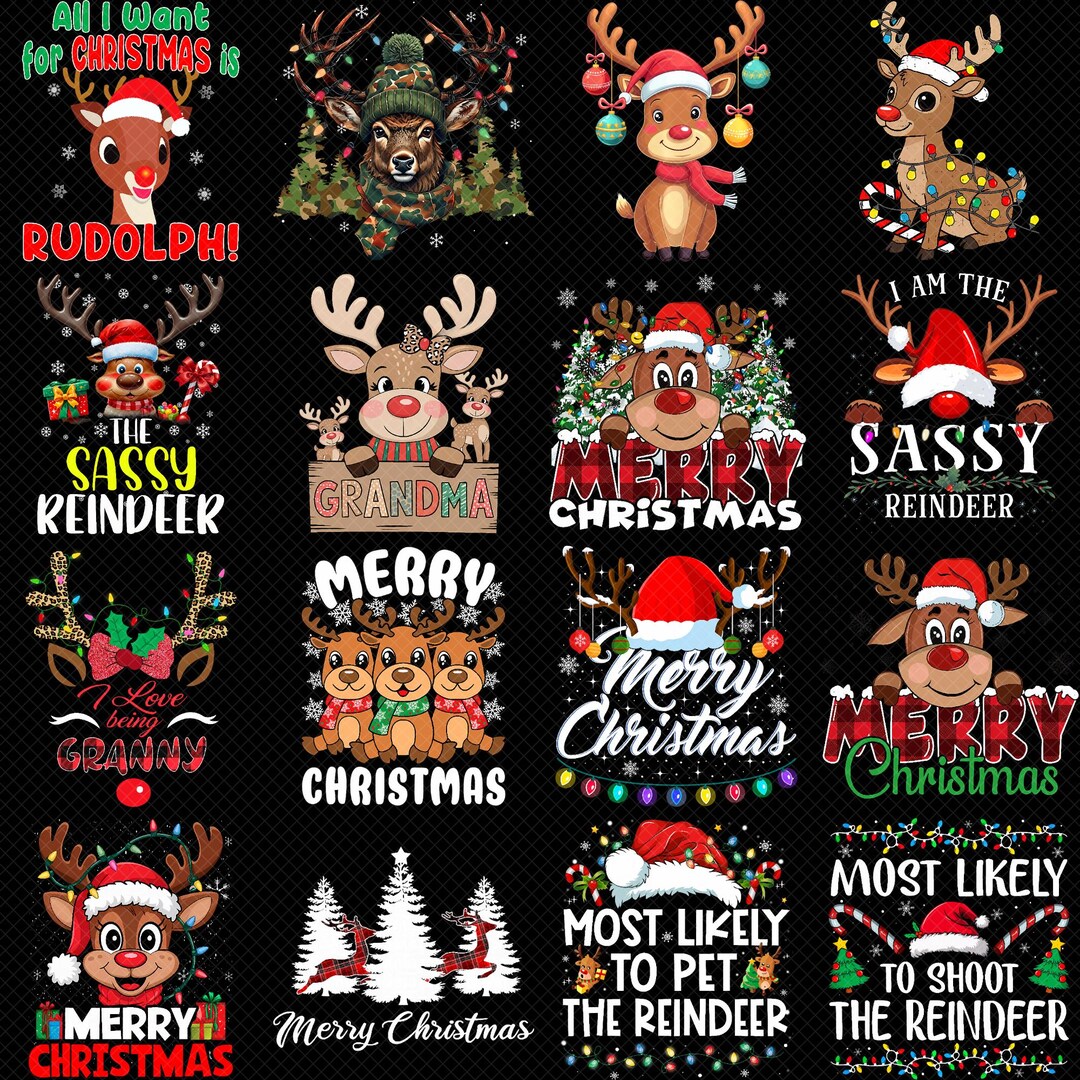 Reindeer Christmas Bundle PNG, Cute Holiday Reindeer Quotes PNG, Funny ...