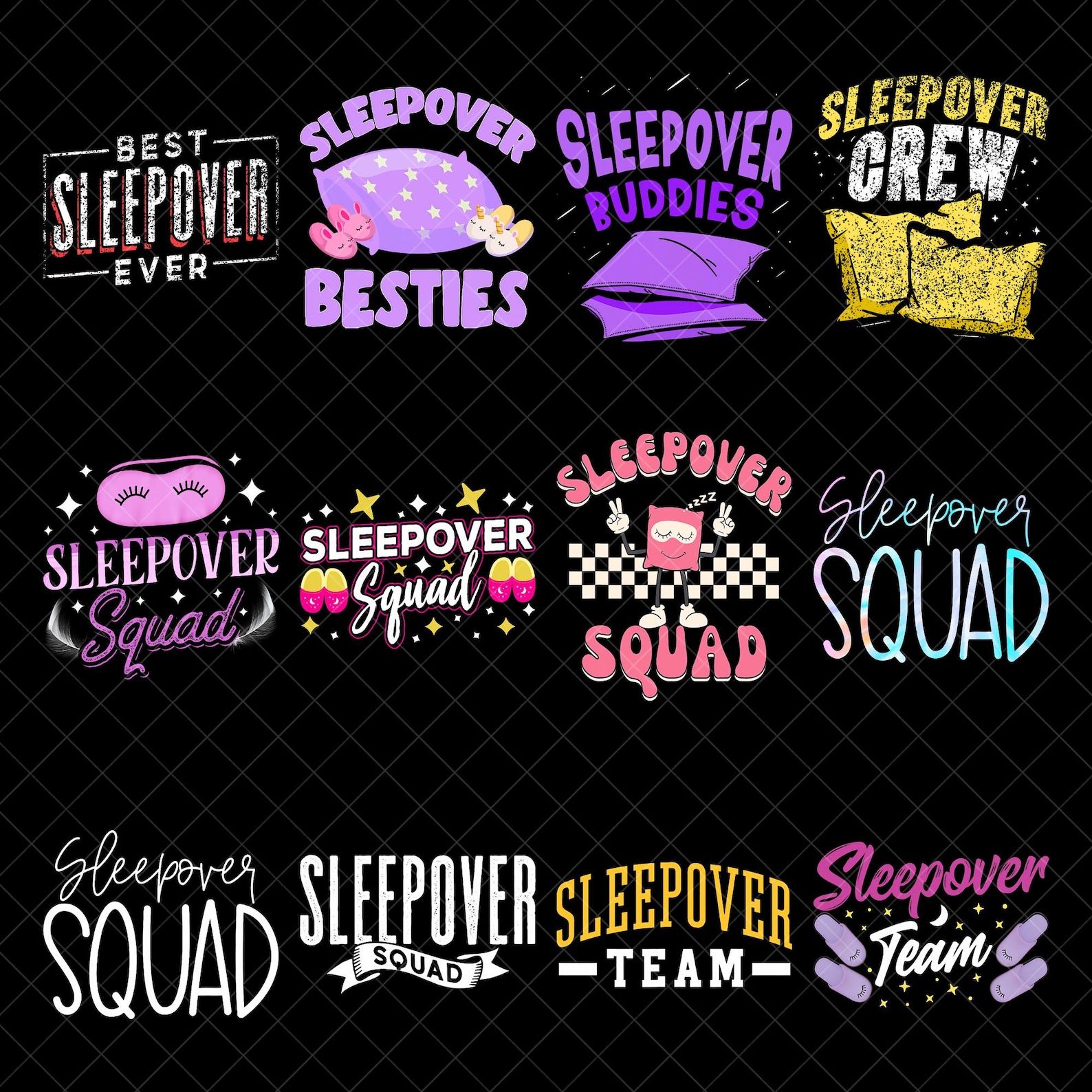 Sleepover Squad Png Bundle, Cute Besties Sleepover Png, Girls Night Png ...