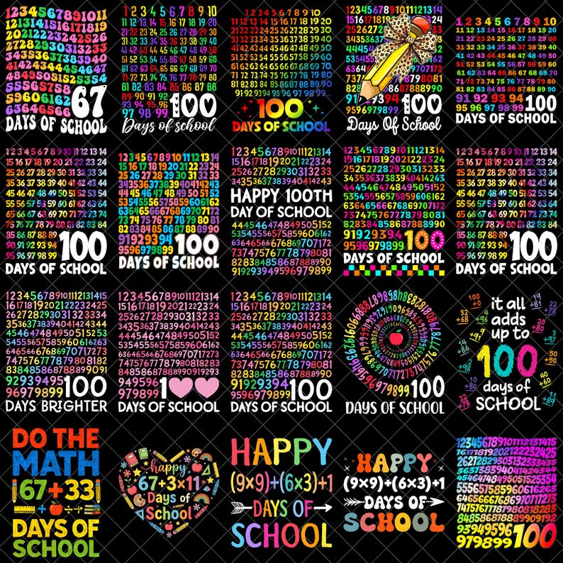 100 Days of School PNG Bundle, Math Teacher Shirt Design, 100th Day ...