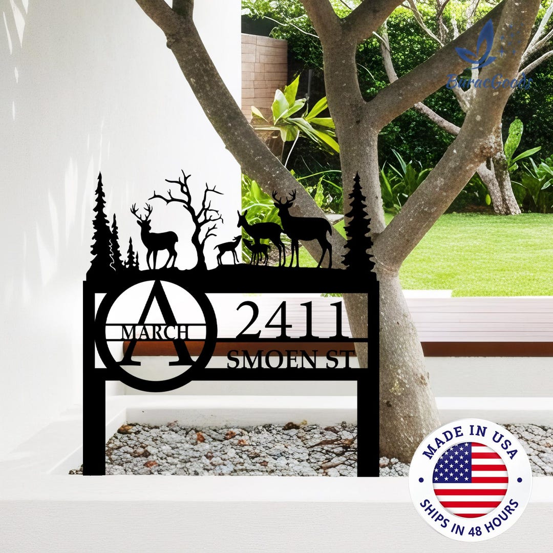 Personalized Deer Metal Sign,custom Name&address Plaque,rustic Forest ...