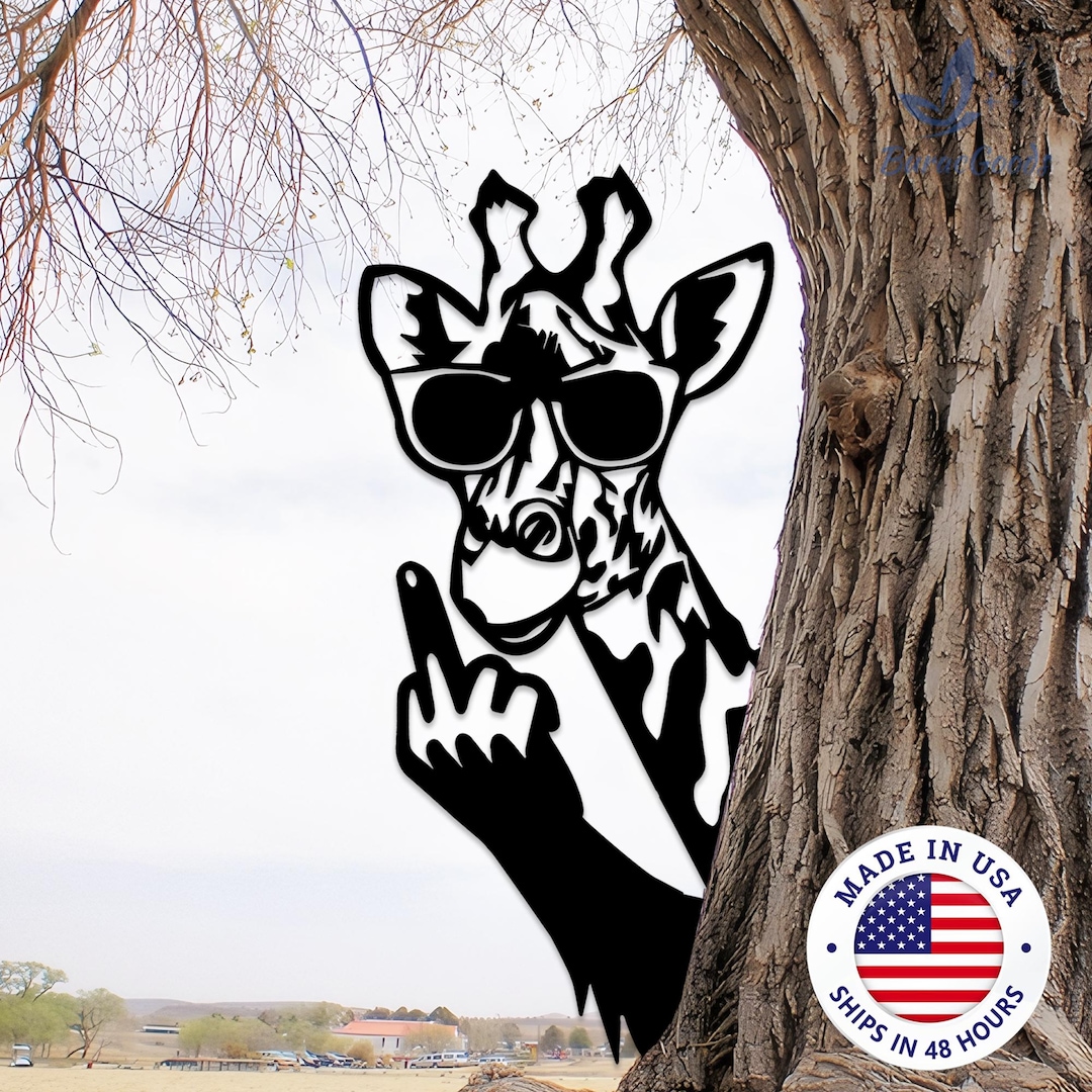 Sassy Giraffe Metal Sign, Hilarious Middle Finger Wall Art, Rustic ...