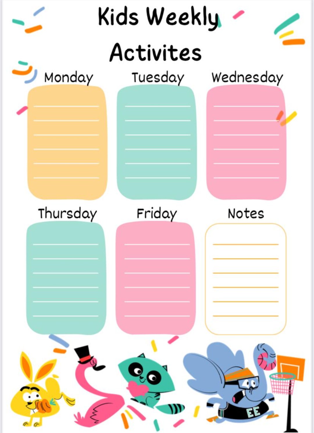 Kids Weekly Planner | Digital Download | Printable Activity Schedule ...