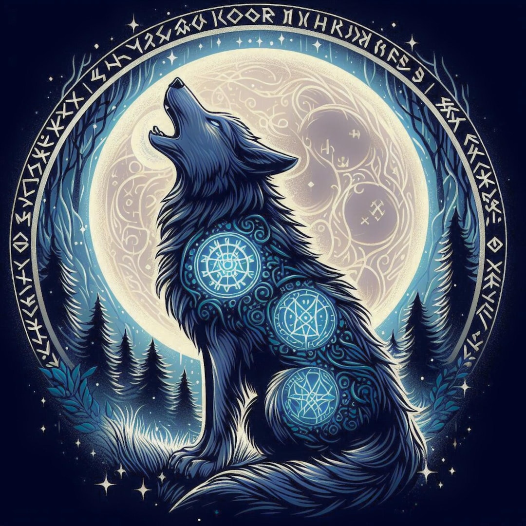 Celestial Wolf Spirit Art | Mystical Totem Animal | Lunar Moon Runes ...