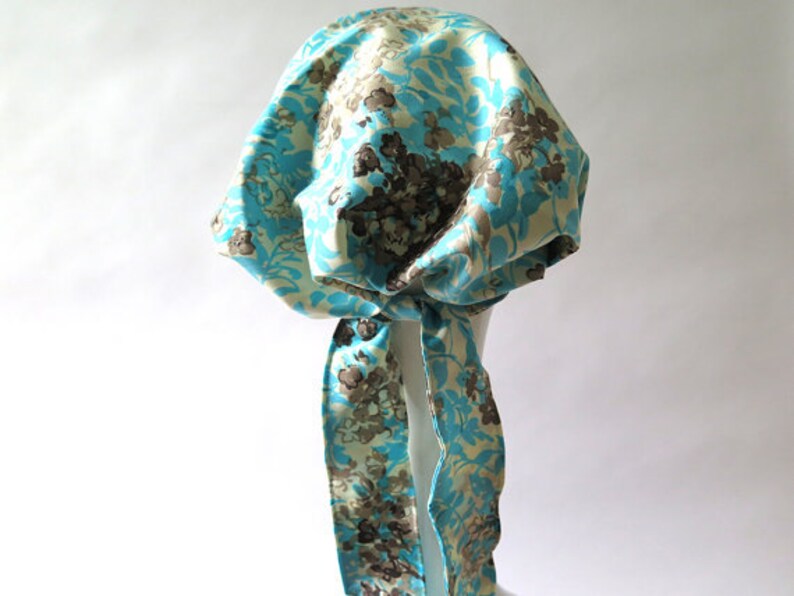 Floral Headscarf Blue Hair Tie Scarf Silk Cotton Headwrap - Etsy
