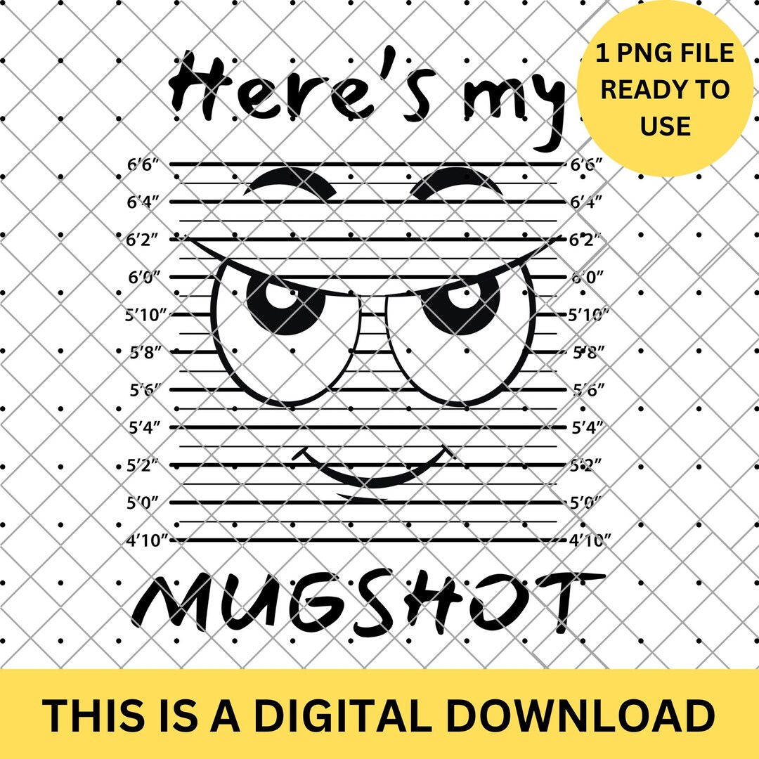 Funny Mugshot Face PNG | Digital Download | Cartoon Face Print for T ...