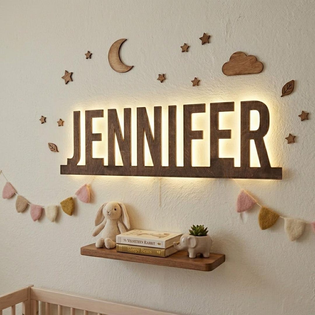 Nursery Name Sign With Led, Girl Name Sign, Above Crib Sign, Gift for ...