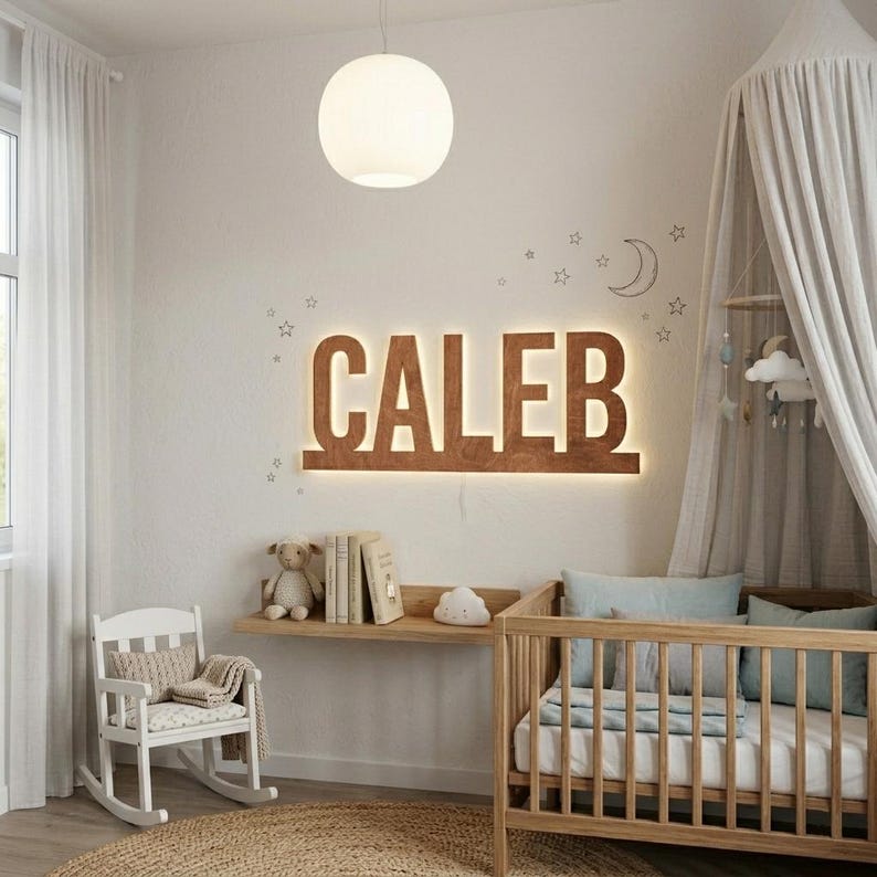 Nursery Name Sign With Led, Girl Name Sign, Above Crib Sign, Gift for ...