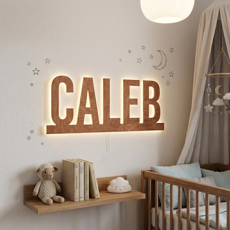 Nursery Name Sign With Led, Girl Name Sign, Above Crib Sign, Gift for ...