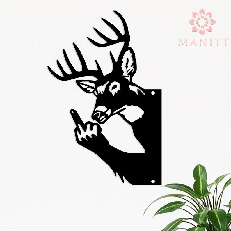Funny Deer Metal Sign, Middle Finger Deer Art, Outdoor Rude Humor Decor ...