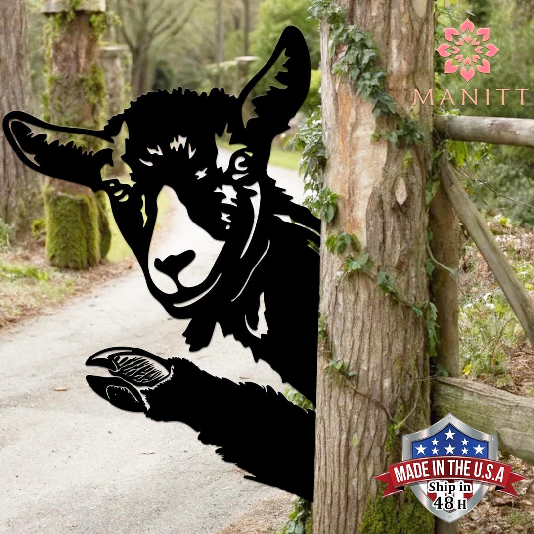 Funny Goat Waving Metal Sign, Whimsical Goat Gift, Goat Peek-a-boo ...