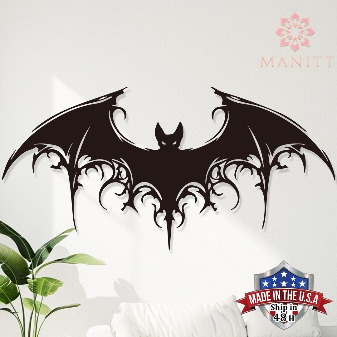 Halloween Bat Wall Art Metal Decor, Bat Sign, Gothic-style Interiors ...