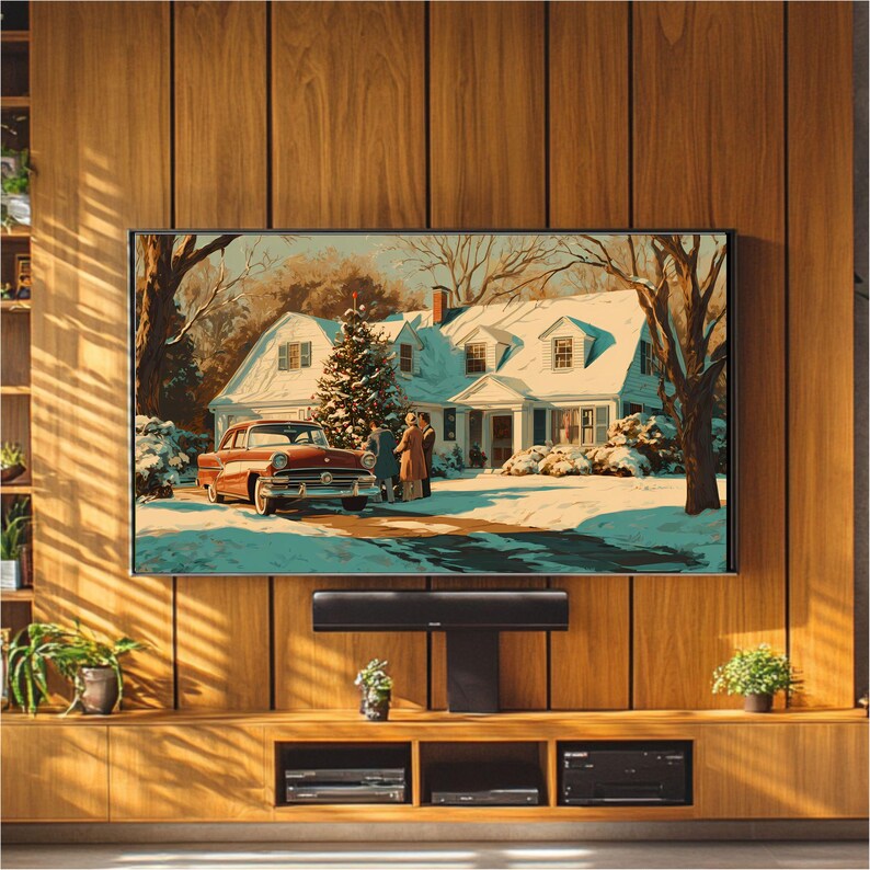Retro 1950s Christmas Frame TV Art Bundle | Classic Car Digital Print ...
