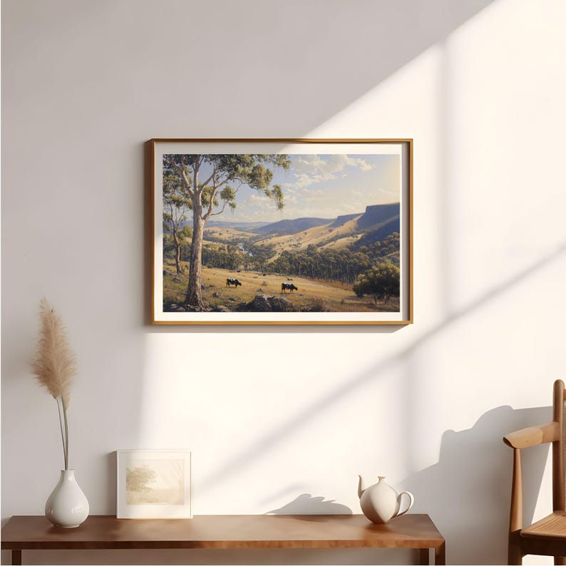 Printable Australian Rural Landscape Art -| Rolling Pastures, Gum Trees ...