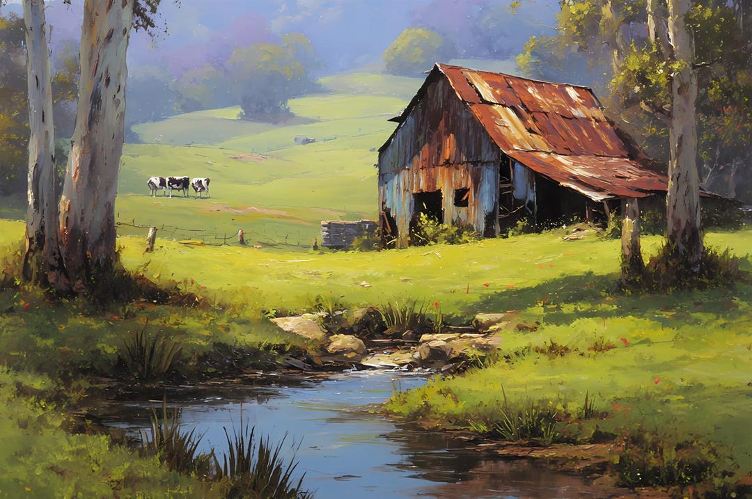 Rustic Australian Farm Shed Print, Cattle, Creek (digital Download) - Etsy