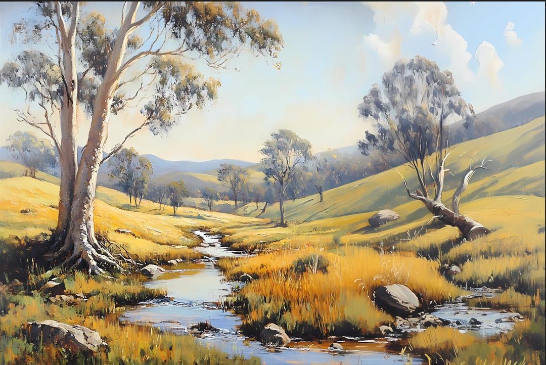 Open Pasture Country in Australia: Rolling Hills With Golden Grasslands ...