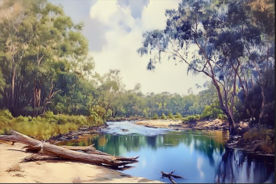 Australian River Landscape Print | Rustic Bushland, Water Reflections ...