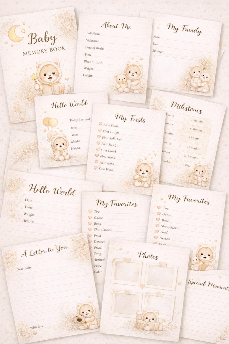 Printable Baby Memory Book, First Year Keepsake Journal, 54 Pages ...