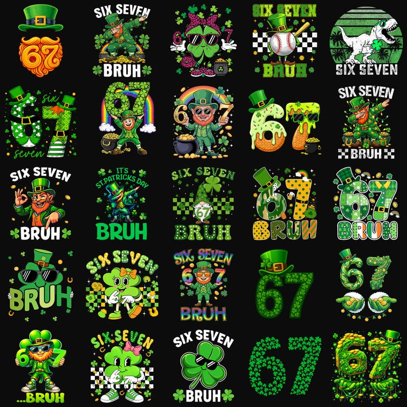 Six Seven Bruh PNG Bundle, 67 St Patricks Day PNG, Lucky Shamrock ...