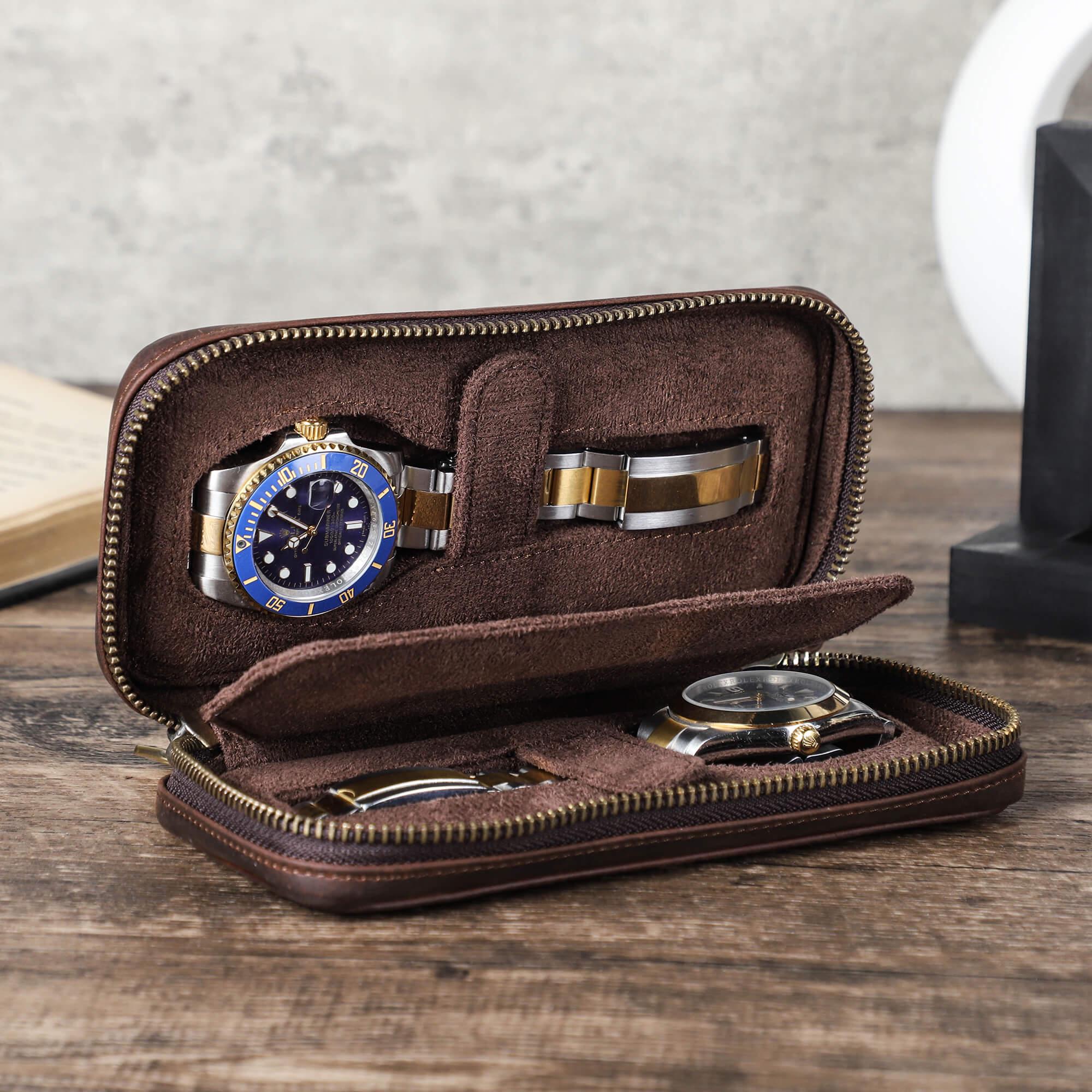 Personalized Leather Watch Case, Custom Travel Watch Organizer, Leather ...