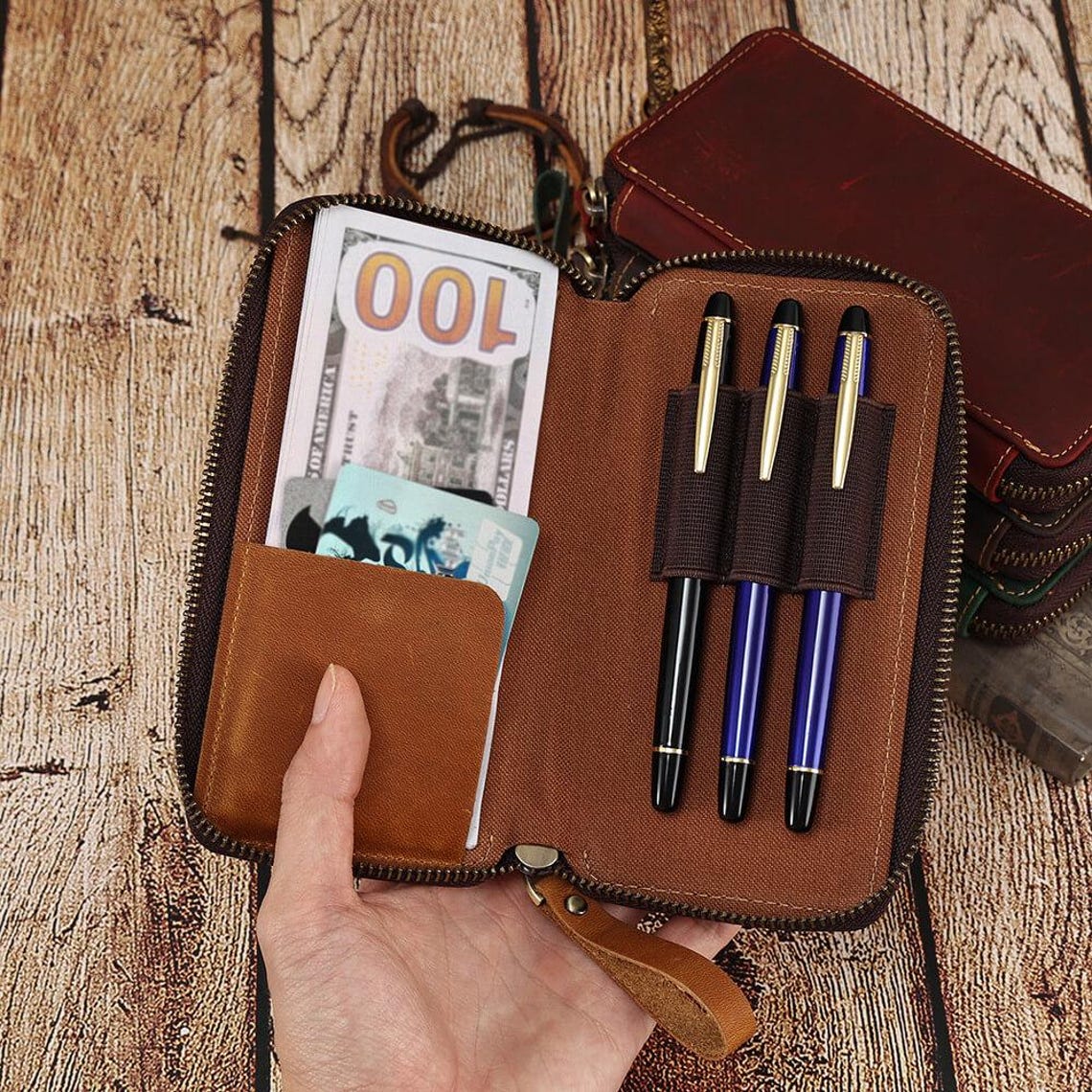 Personalized Leather Pen Case, Fountain Pen Holder Wallet, 3 Pen ...