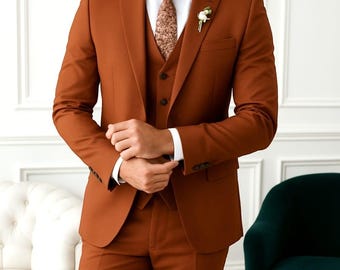 Orange Tuxedo Suit - Men Orange Suit - Groom Wedding Wear - Men Wedding ...