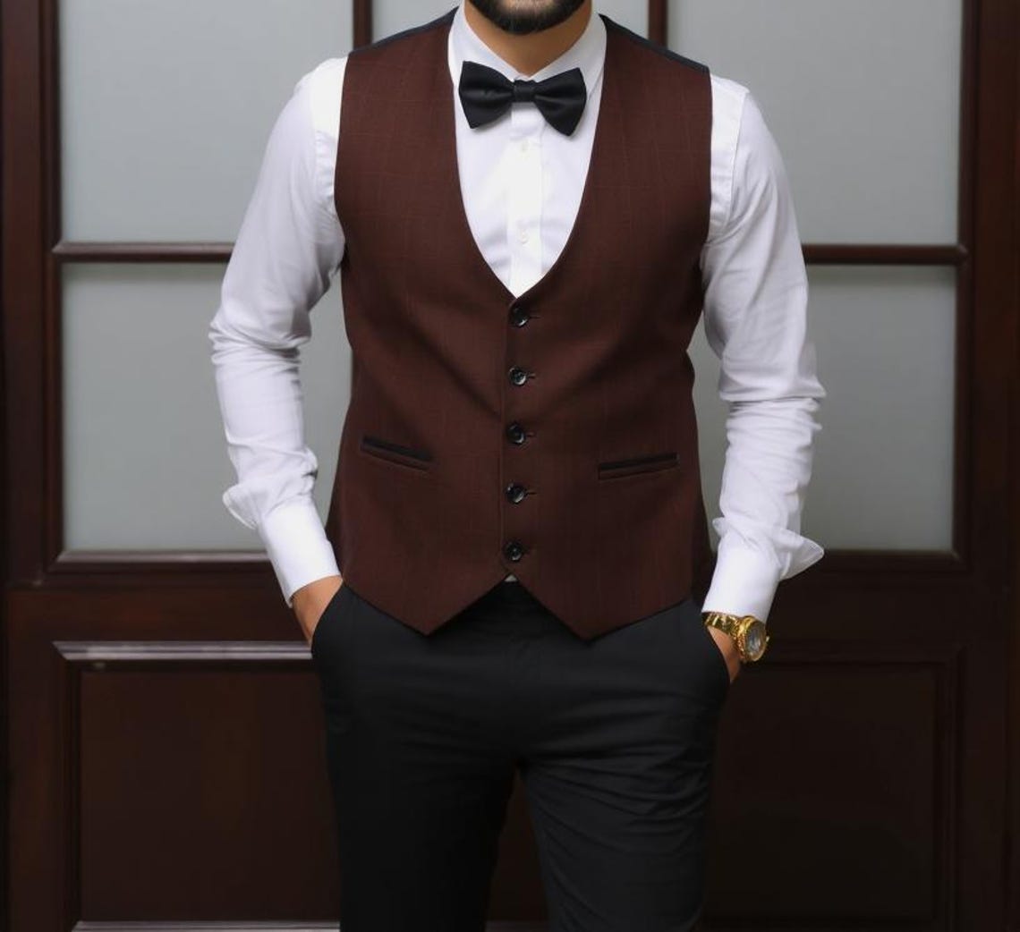 Elegant Party Wear Vest - Brown Groom Vest - Vest for Men - Men Wedding ...