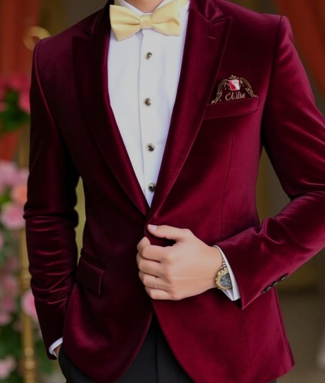Men's Blazer - Maroon Velvet Jacket - Velvet 2piece Suit - Gift for ...
