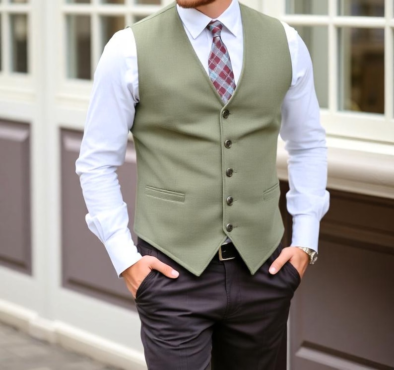 Sage Green Stylish Formal Vest for Men - Wedding Party Wear Waistcoat ...