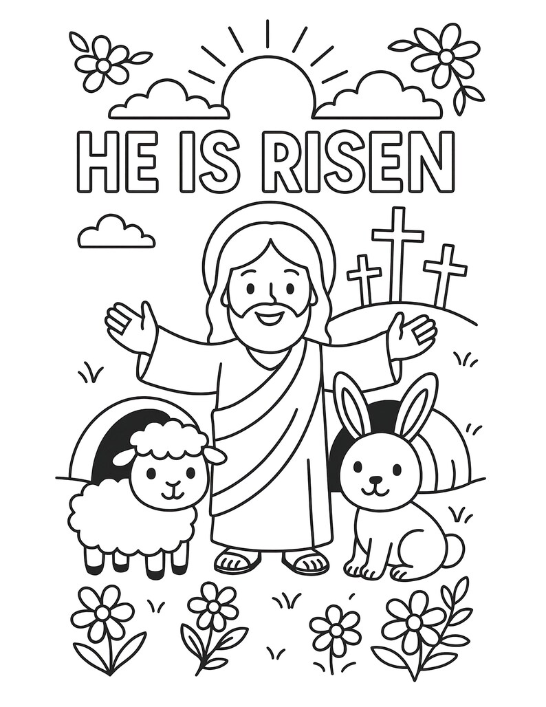 He is Risen Jesus Coloring Page PNG – Christian Easter Printable for ...