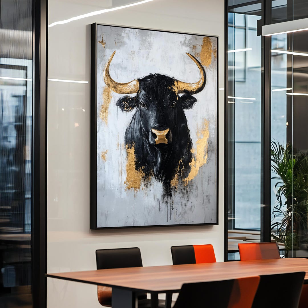 Texas Longhorn Bull Art Canvas Print, Western Bull Wall Art Print, Gold ...