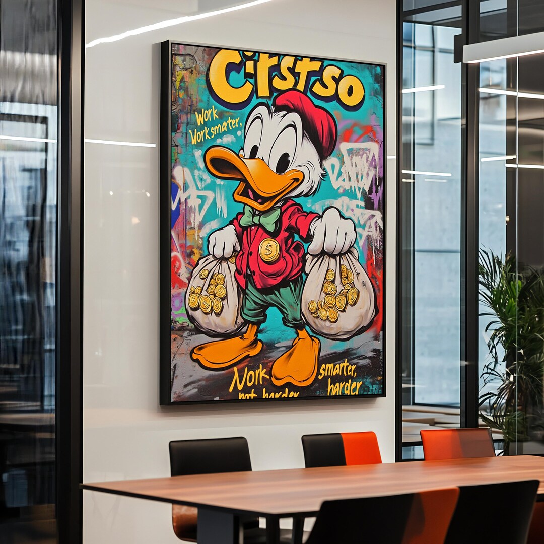 Money Donald Duck Graffiti Street Pop Art Canvas Painting Funny Cartoon ...