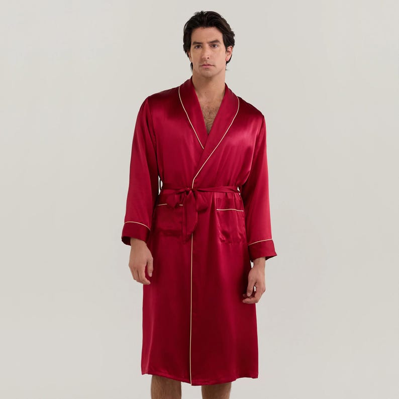 Men’s Mulberry Silk Robe – Kimono Style Sleepwear, Lightweight Luxury ...