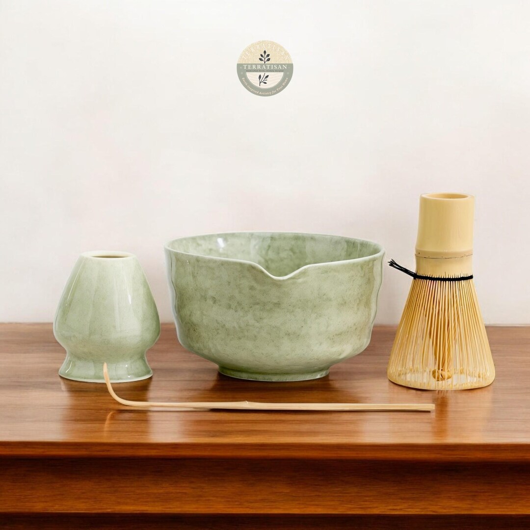 Handmade Matcha Tea Set – Ceramic Matcha Bowl (chawan) & Bamboo Whisk ...