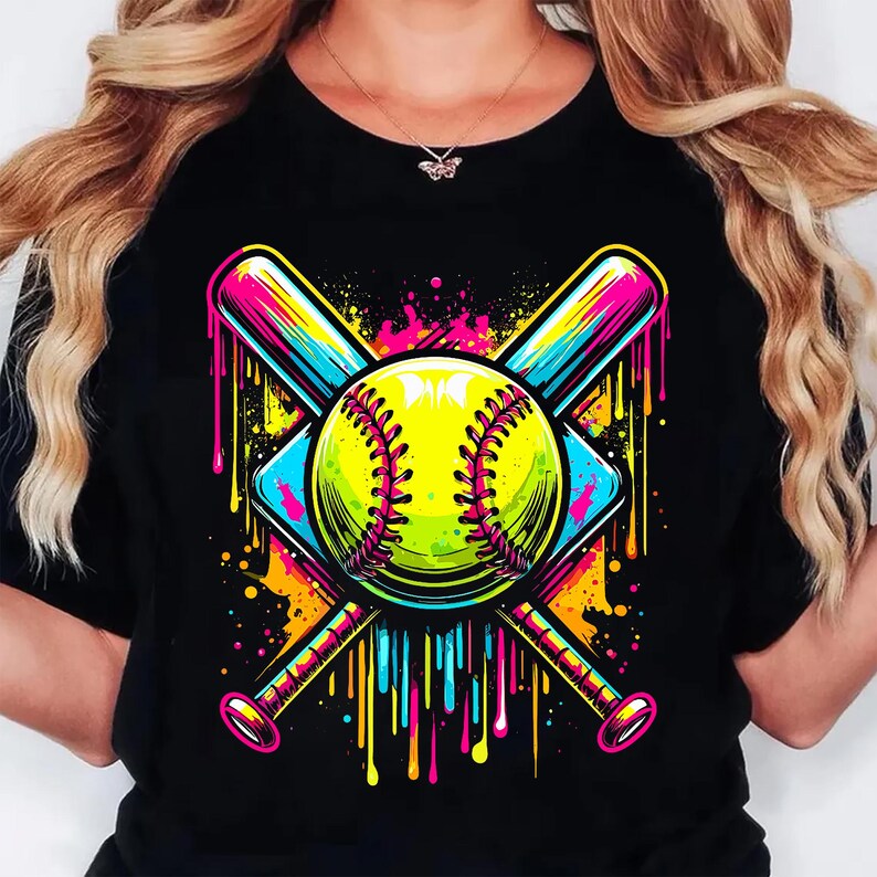 Softball Drip PNG Bundle, Neon Ice Cream Drip Softball Clipart, Respect ...