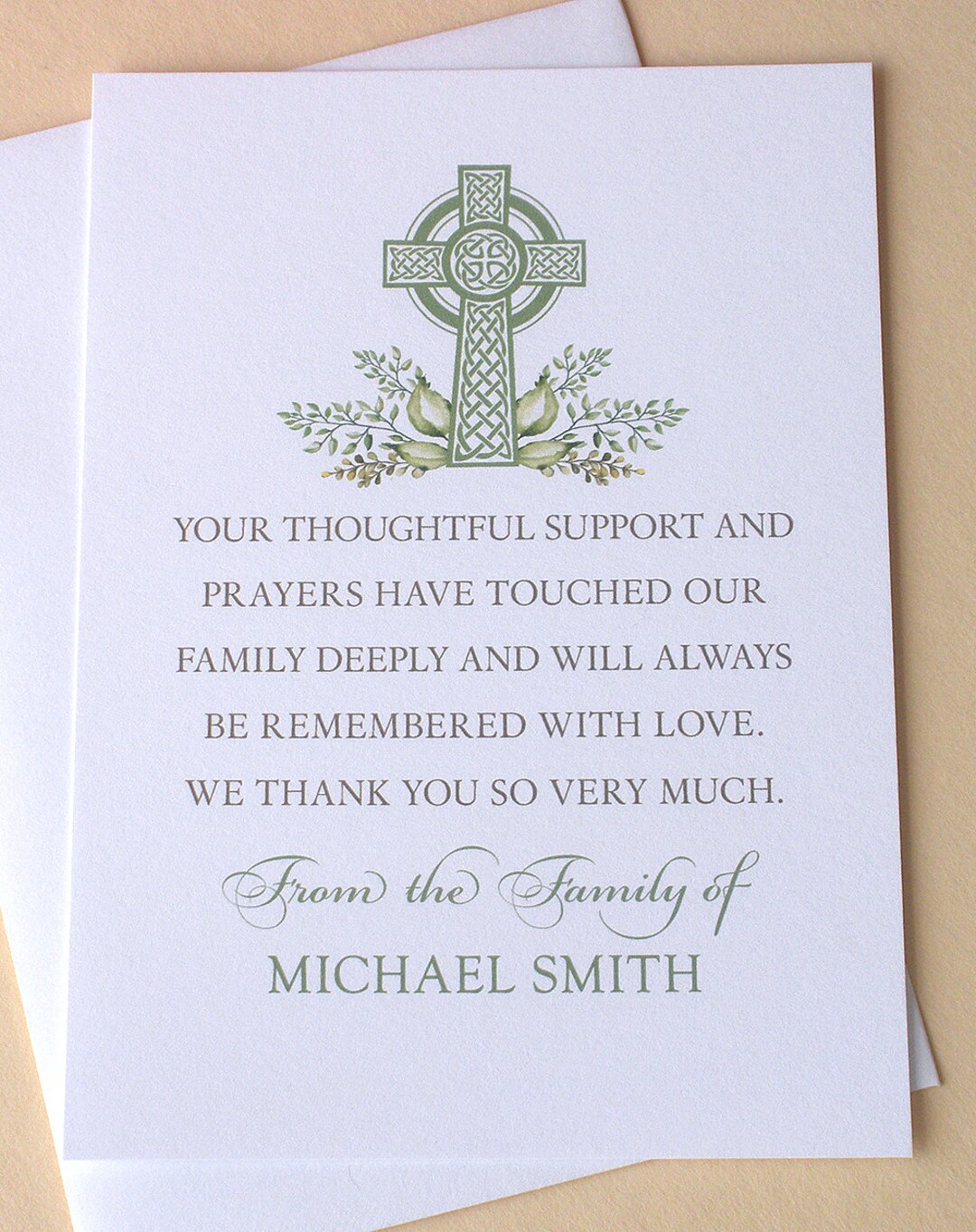 Sympathy Thank You Card With A Celtic Cross - Personalized - FLAT Cards ...
