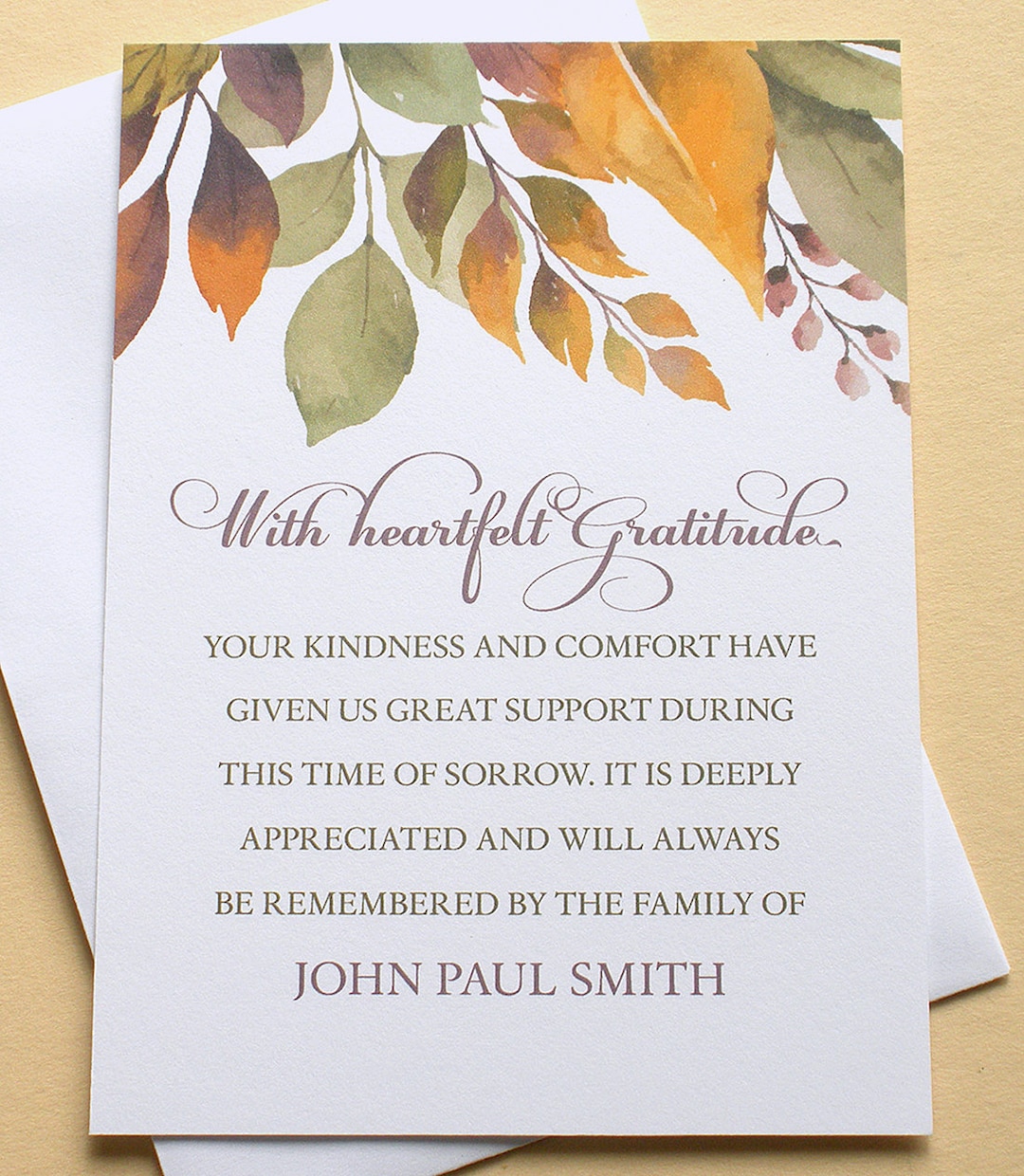 Thank You Sympathy Cards With Colorful Fall Leaves - Personalized ...