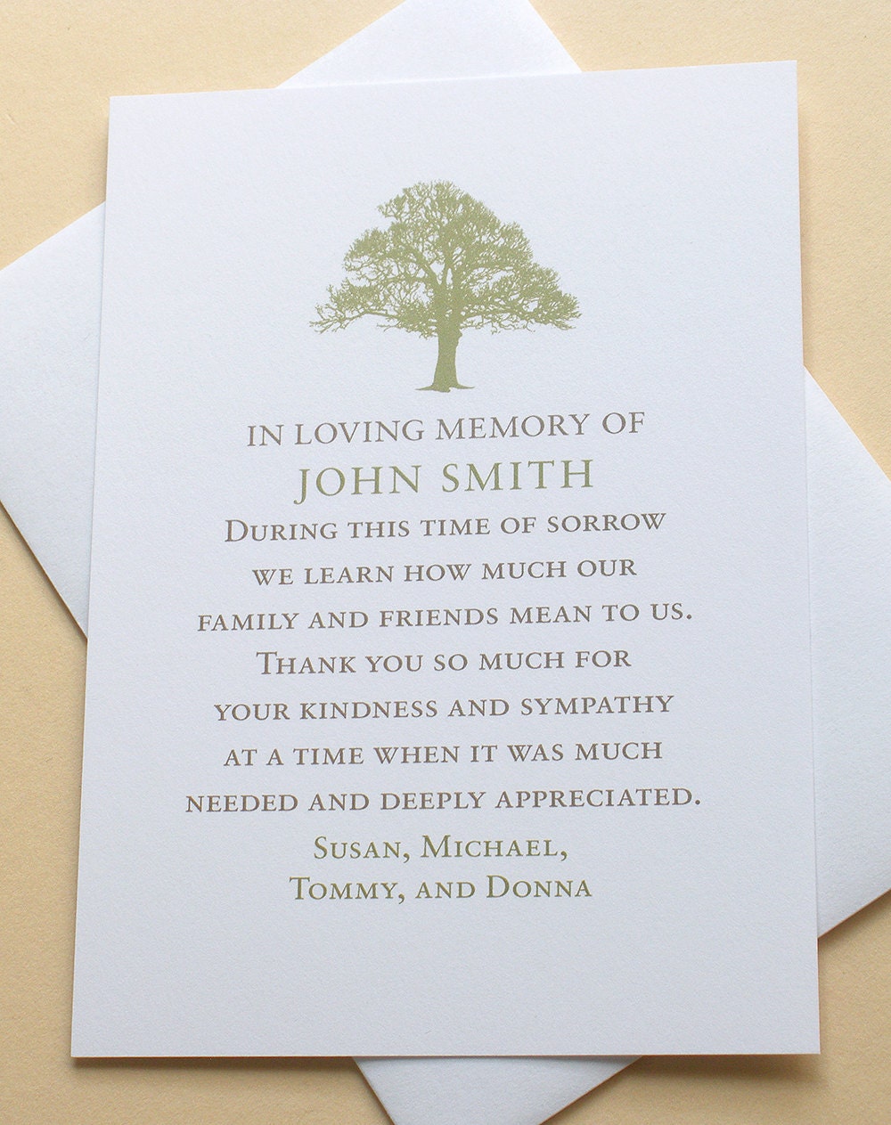 Sympathy Thank You Cards With a Strong Tree - Personalized - FLAT Cards ...