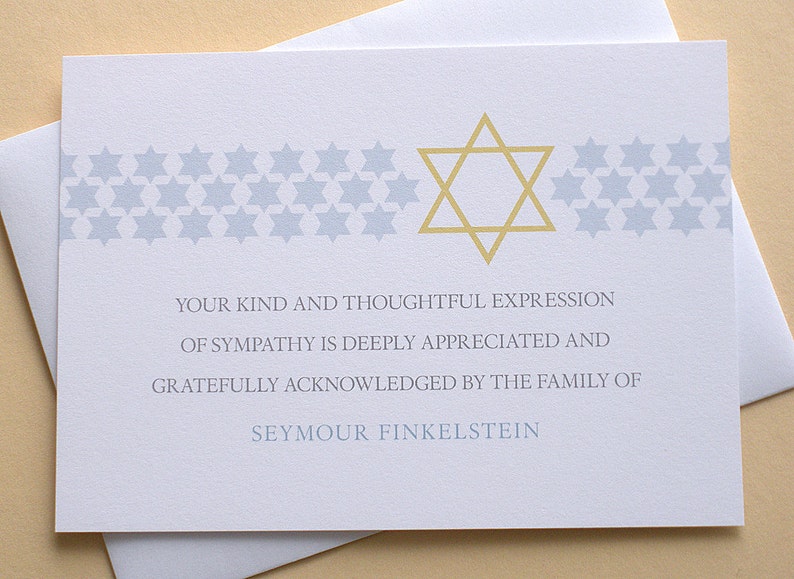 Jewish Sympathy Thank You Cards - Fine Stationery - Custom - FLAT Cards ...