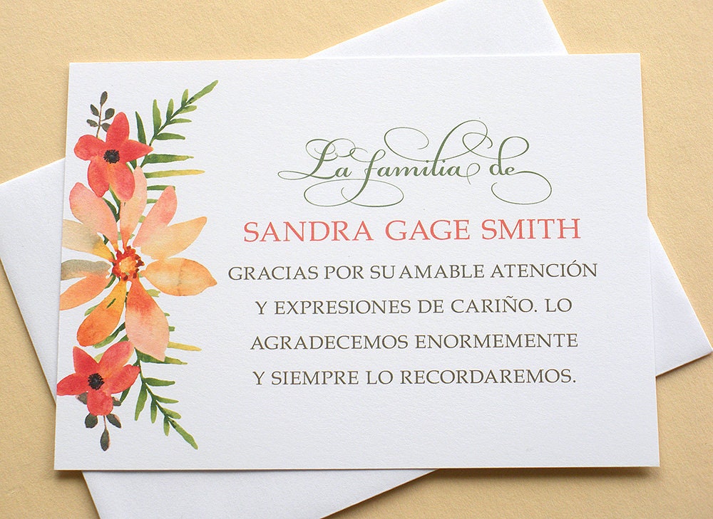 English OR Spanish Sympathy Thank You Cards With Colorful Watercolor ...
