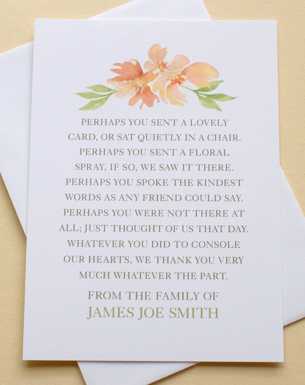 Funeral Thank You Cards With Peach Flowers Personalized - Etsy funeral-thank-you-cards-with-peach-flowers-personalized-etsy