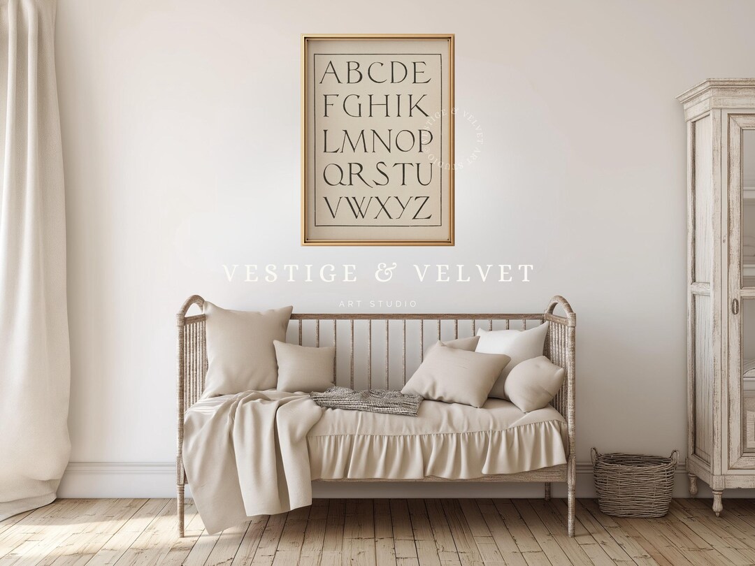 Vintage Alphabet Poster Print: Neutral ABC Wall Art, Farmhouse Nursery ...