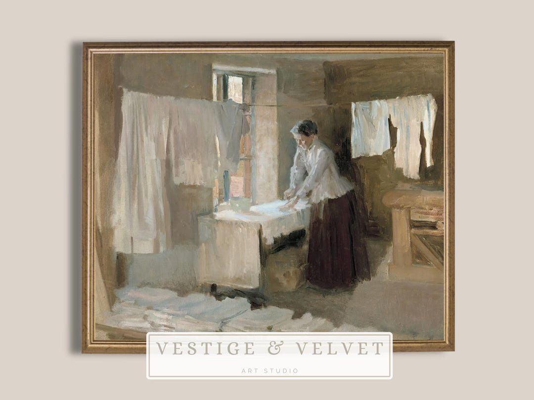 Victorian Laundry Room Printable | Vintage Washer Woman Art | Neutral ...
