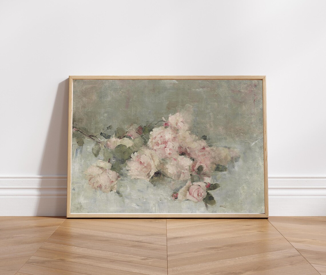 Victorian Era Oil Painting | Pink Roses Still Life | Feminine Art Print ...